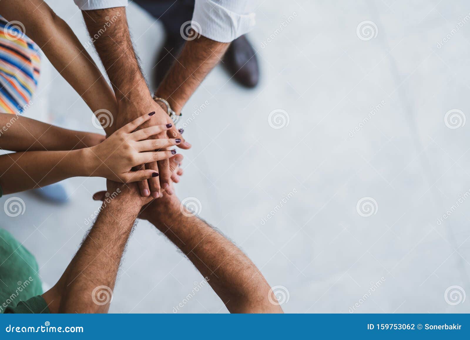 Stack Of Hands Showing Unity And Teamwork For Success. Stock ...