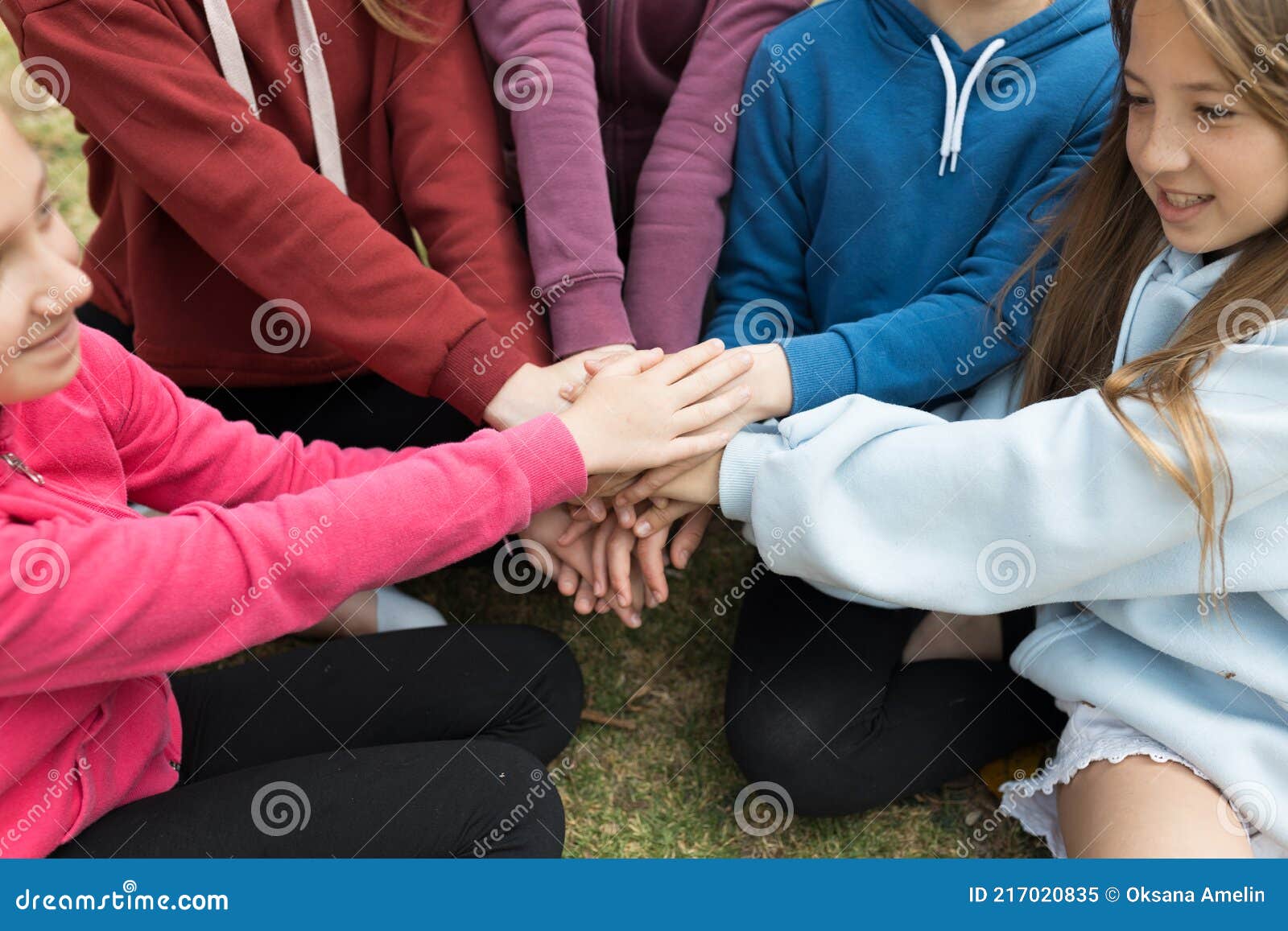 Girls hands showing unity stock image. Image of nature - 217020835