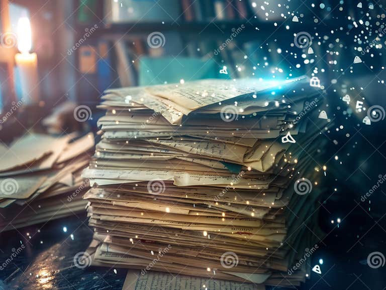 A Stack of Handwritten Letters Fading into a Stream of Digital Messages ...