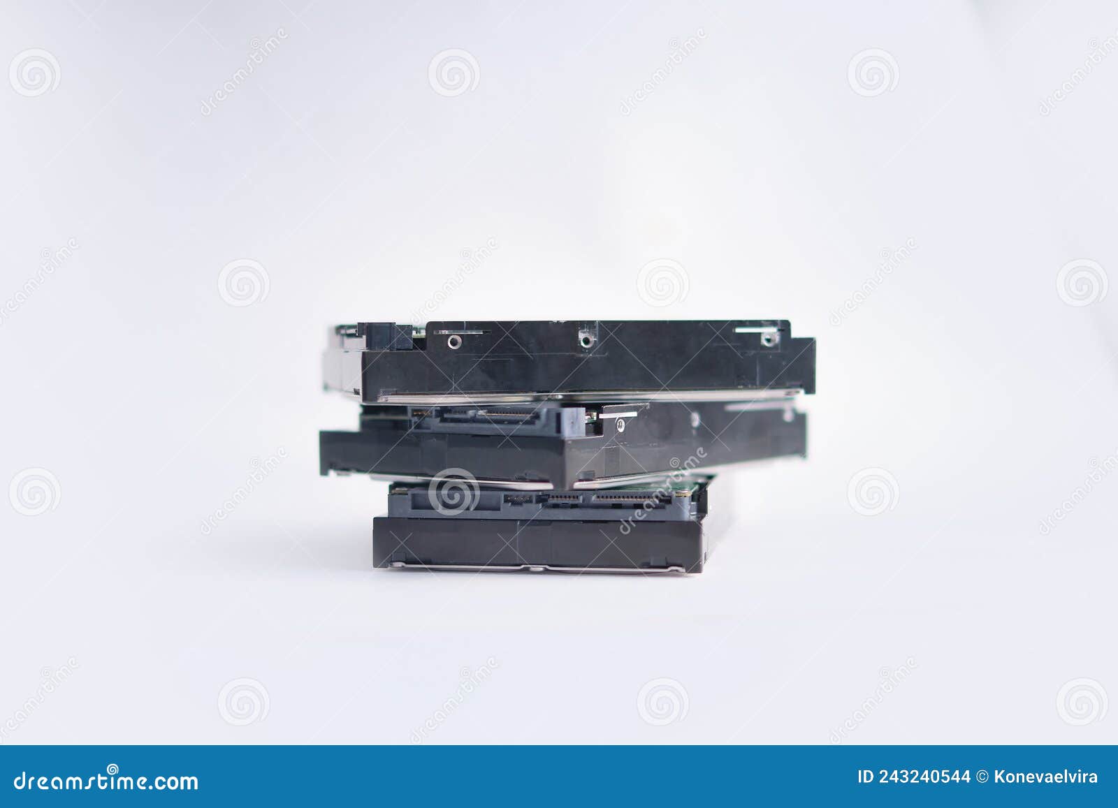 Stack of Hard Disk Drives. Pile of Assembled Hard Drives. Isolated on ...