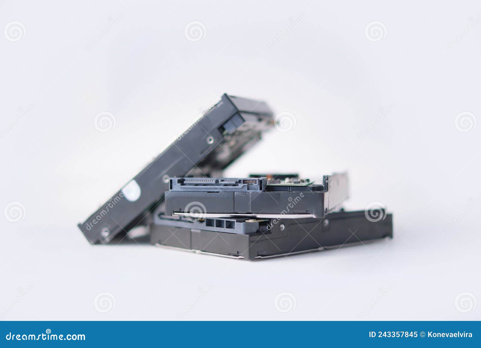 Stack of Hard Disk Drives. Pile of Assembled Hard Drives. on White ...