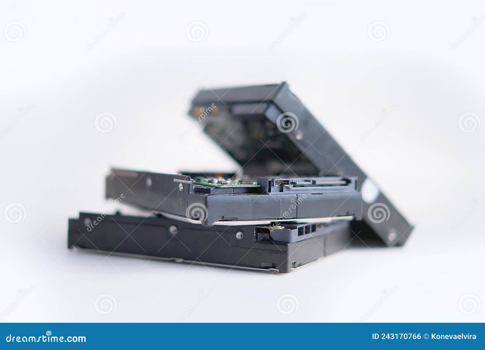 Stack of Hard Disk Drives. Pile of Assembled Hard Drives. Isolated on ...