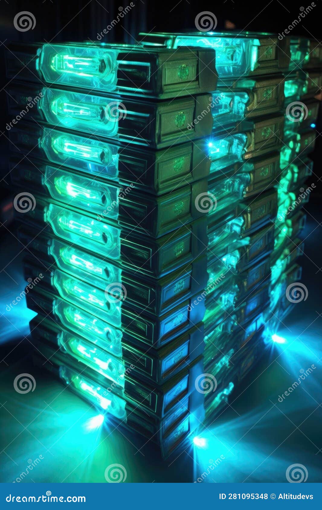 Stack of Hard Drives with Glowing Led Lights Stock Illustration ...