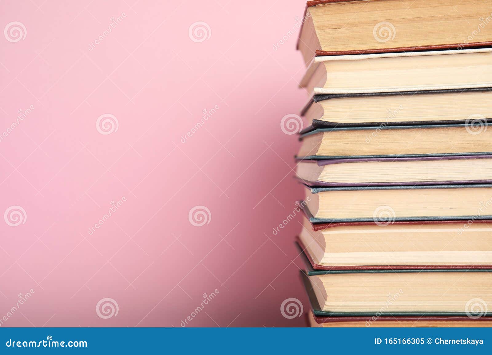 Stack of Hardcover Books on Pink. Space for Text Stock Image - Image of ...