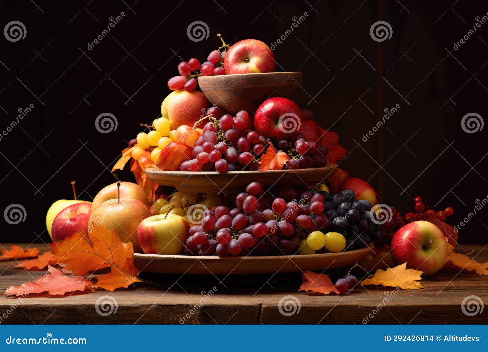 Stack of Harvest Fall Fruits on Circular Plate Stock Photo - Image of ...