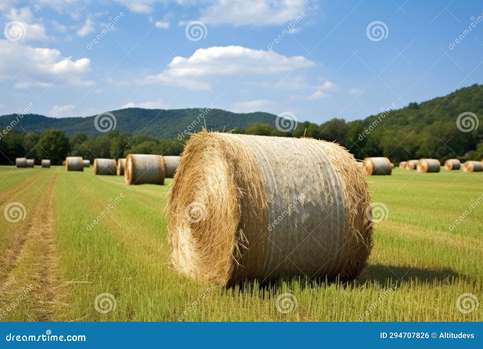 Stack of Hay Bales in Organic Farming Field Stock Photo - Image of ...