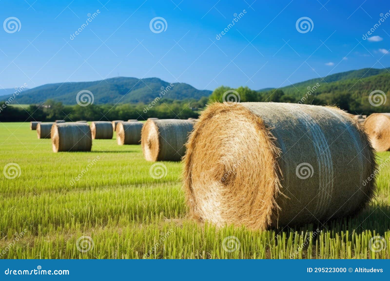 Stack of Hay Bales in Organic Farming Field Stock Photo - Image of ...