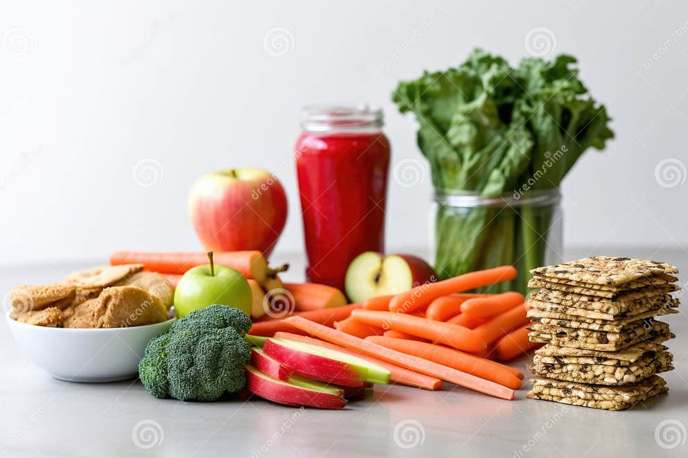A Stack of Healthy Food Next To a Pile of Processed Snacks Stock Image ...