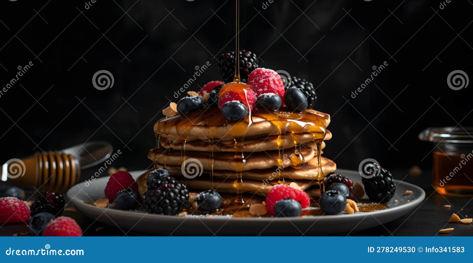 A Stack of Healthy Protein Pancakes with a Drizzle of Hon Generative AI ...