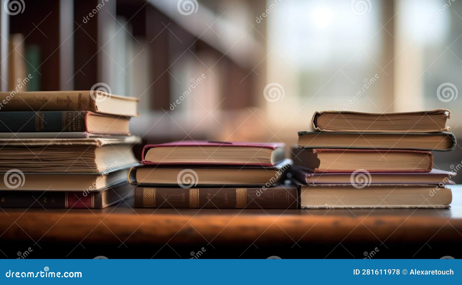 A Stack of Textbook in an Old Library on a Reading Table. Education ...
