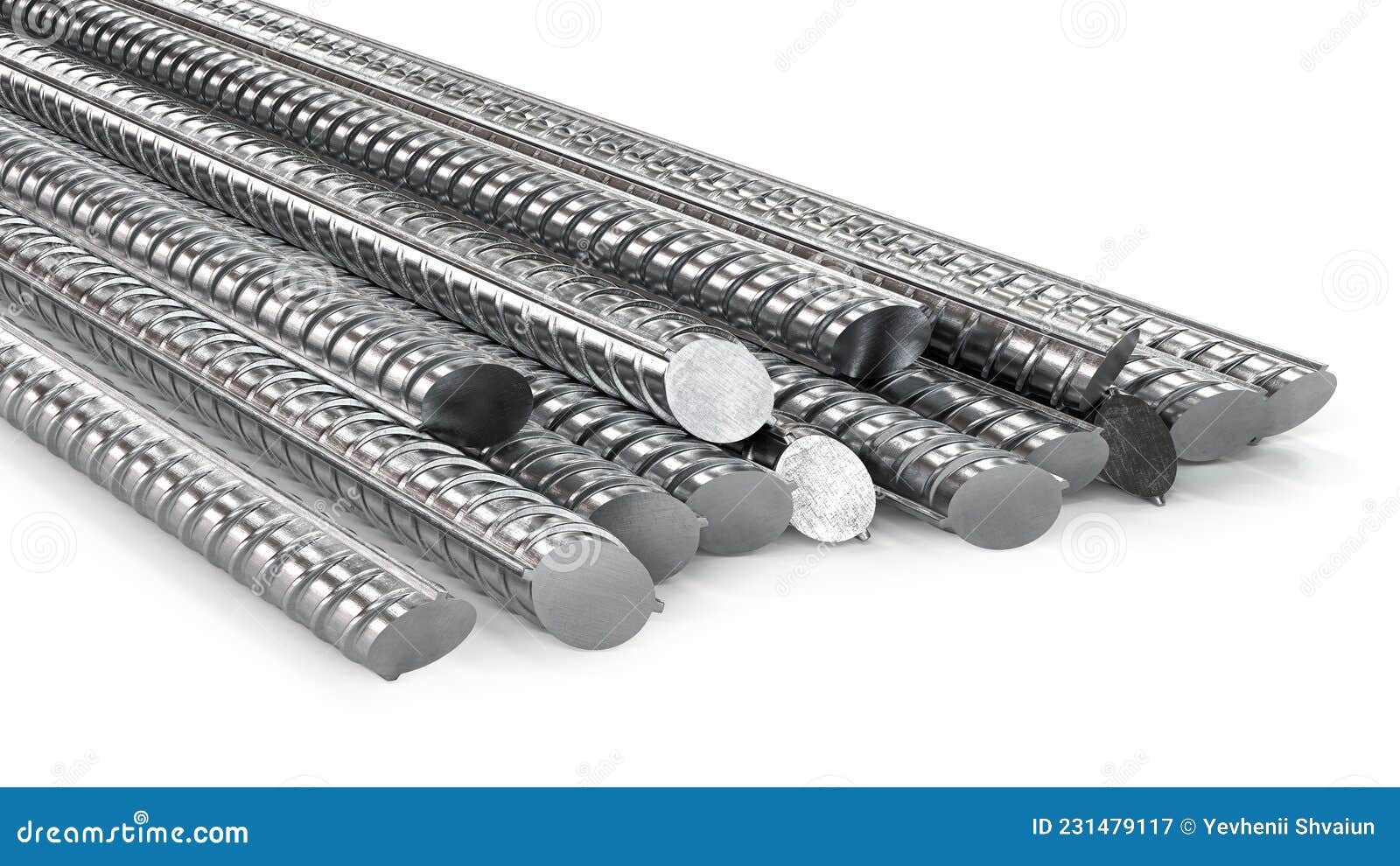 Stack of Heavy Metal Reinforcement Bars on the White Background. 3d ...