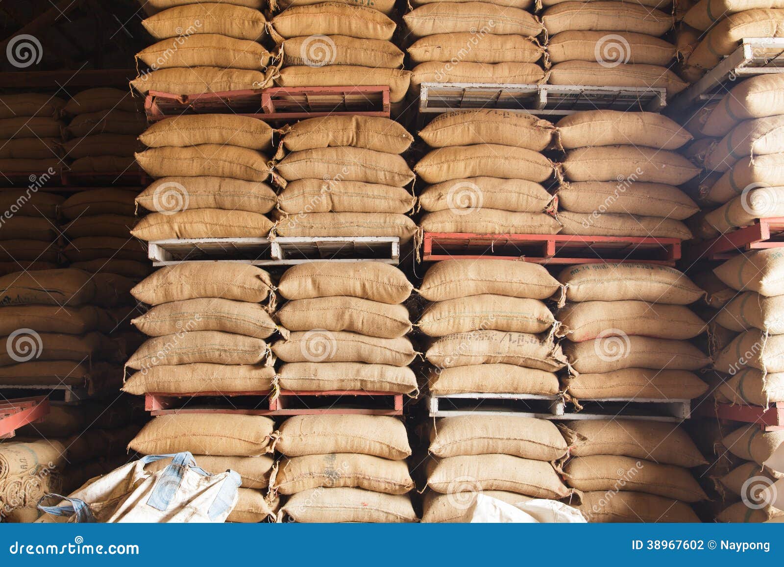 Stack hemp sacks of rice stock photo. Image of storage - 38967602