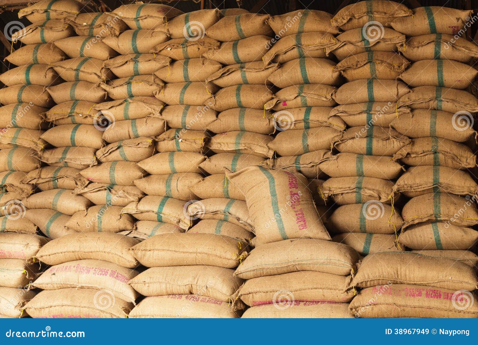 Sacks Of Rice Are Placed In Straight Rows On Wooden Pallets Royalty ...