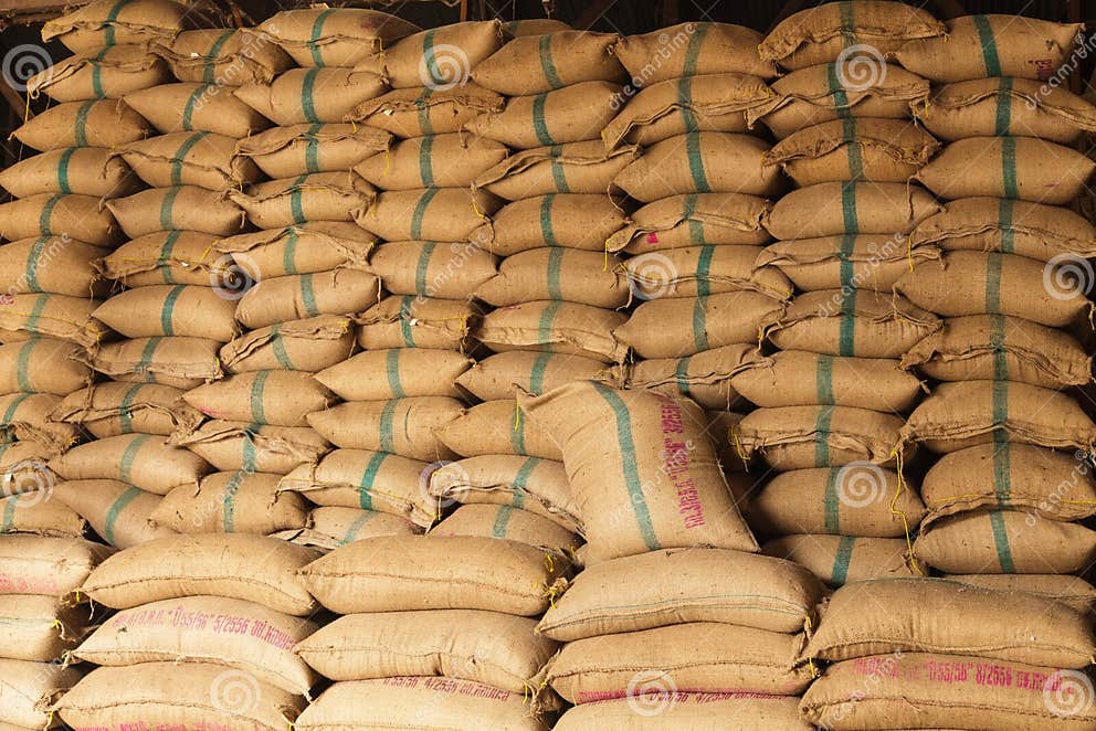 Stack hemp sacks of rice stock image. Image of plant - 38967949
