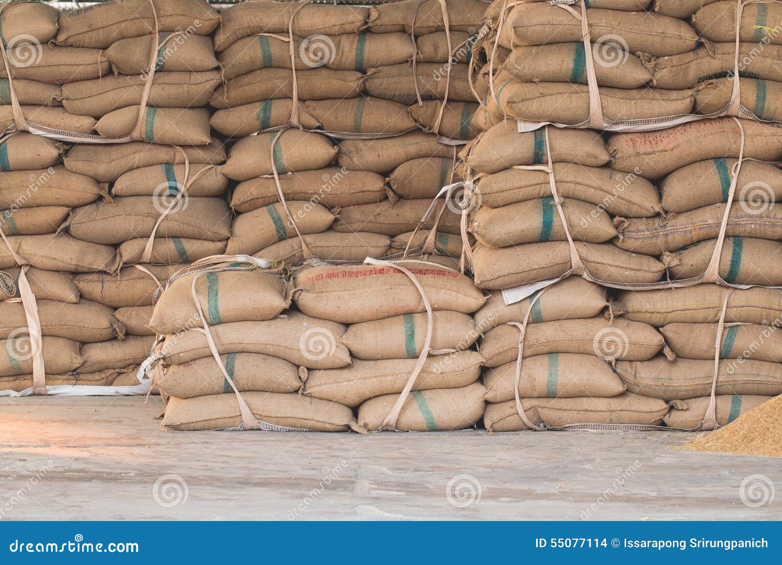 Stack hemp sacks of rice stock photo. Image of objects - 55077114