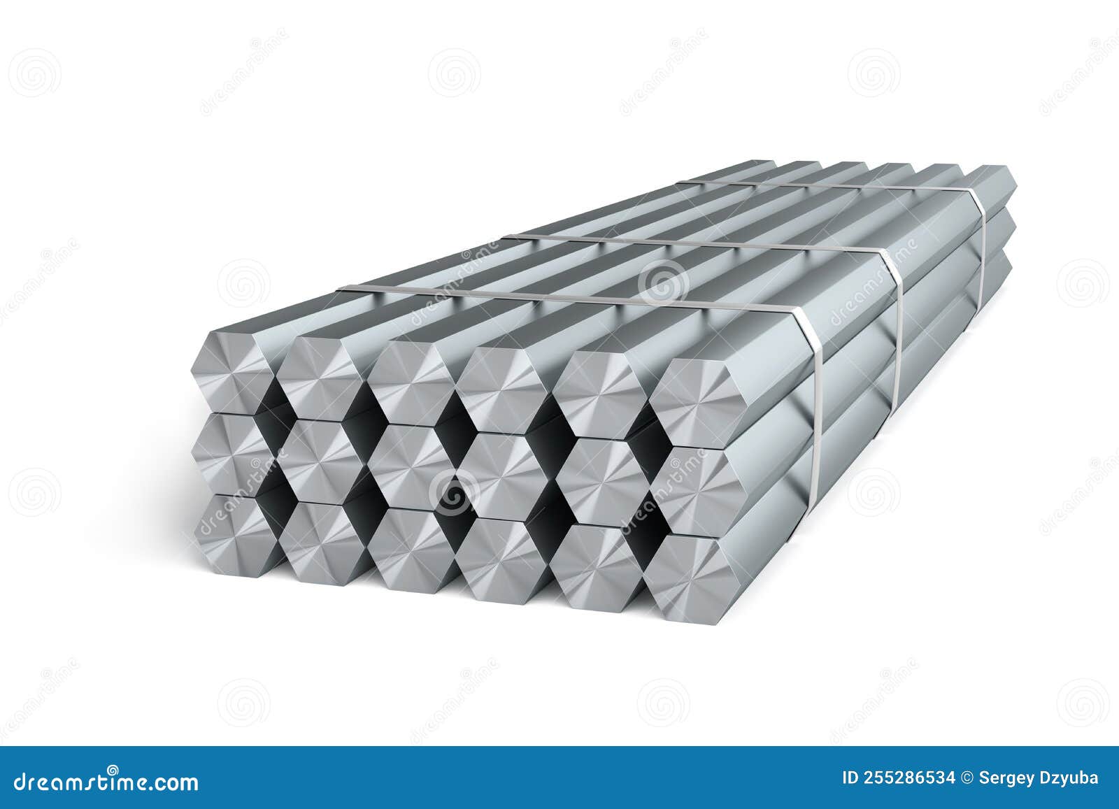 Stack of hexagon bars 3D stock illustration. Illustration of metallic ...
