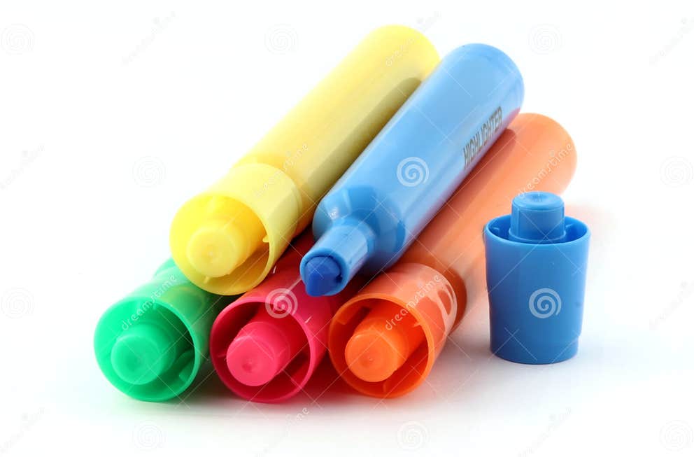 Stack of Highlighters Isolated on Pure White Stock Image - Image of ...