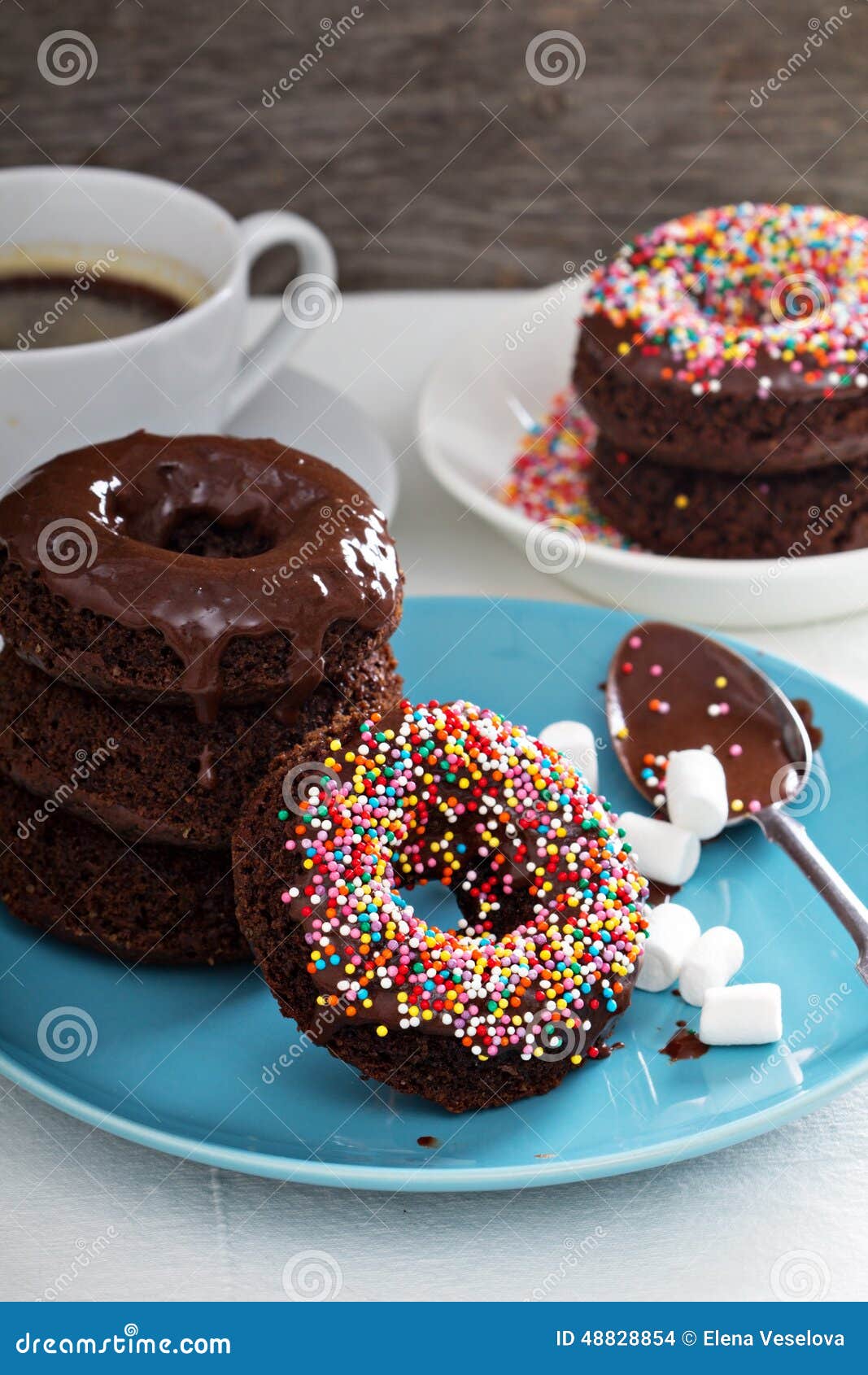 Stack of Homemade Baked Chocolate Donuts Stock Photo - Image of ...
