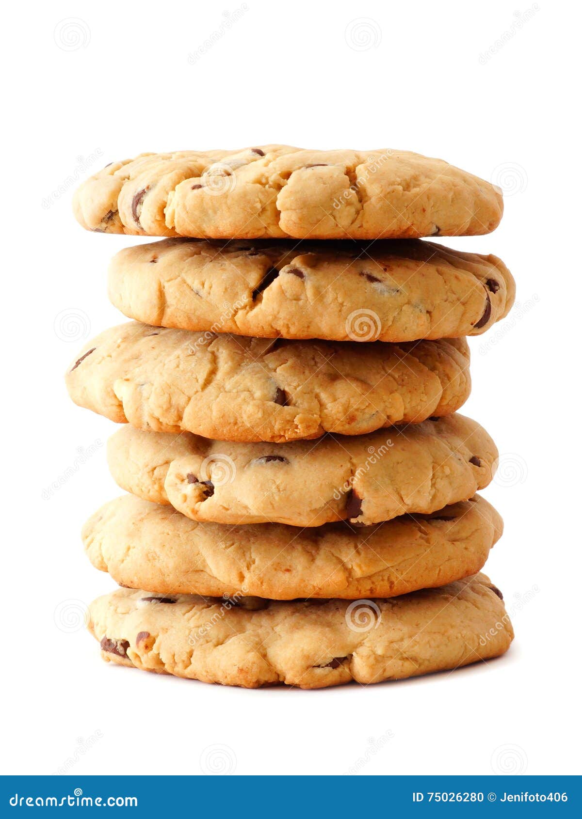 Stack of Homemade Chocolate Chip Cookies Isolated on White Stock Photo ...