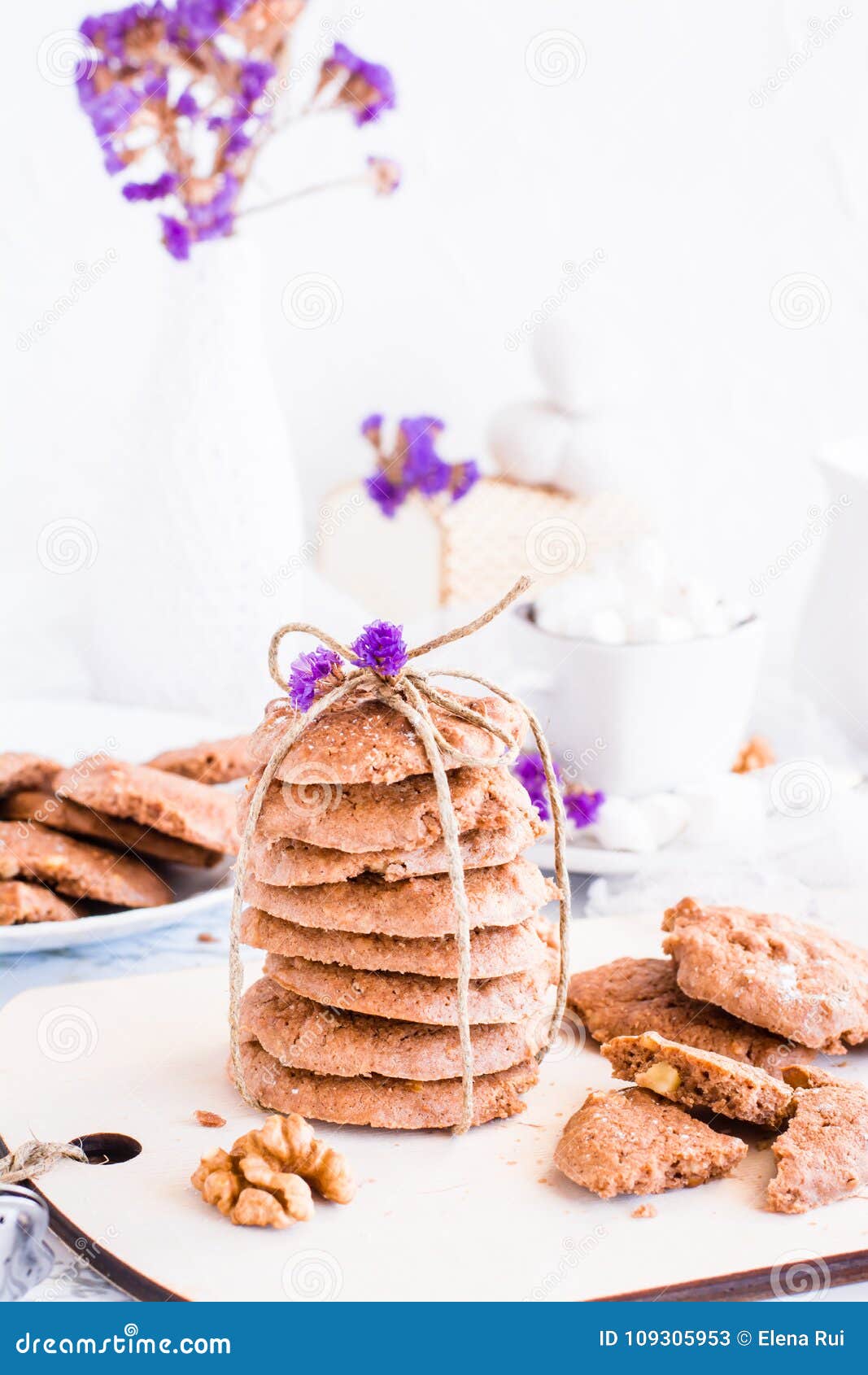 A Stack of Homemade Chocolate Cookies Tied with a Rope Stock Image ...