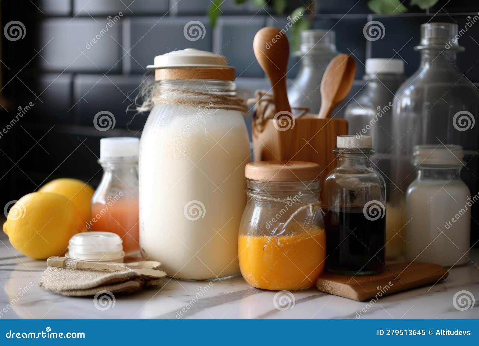 Stack of Homemade Cleaning Products in Glass Jar Stock Image - Image of ...
