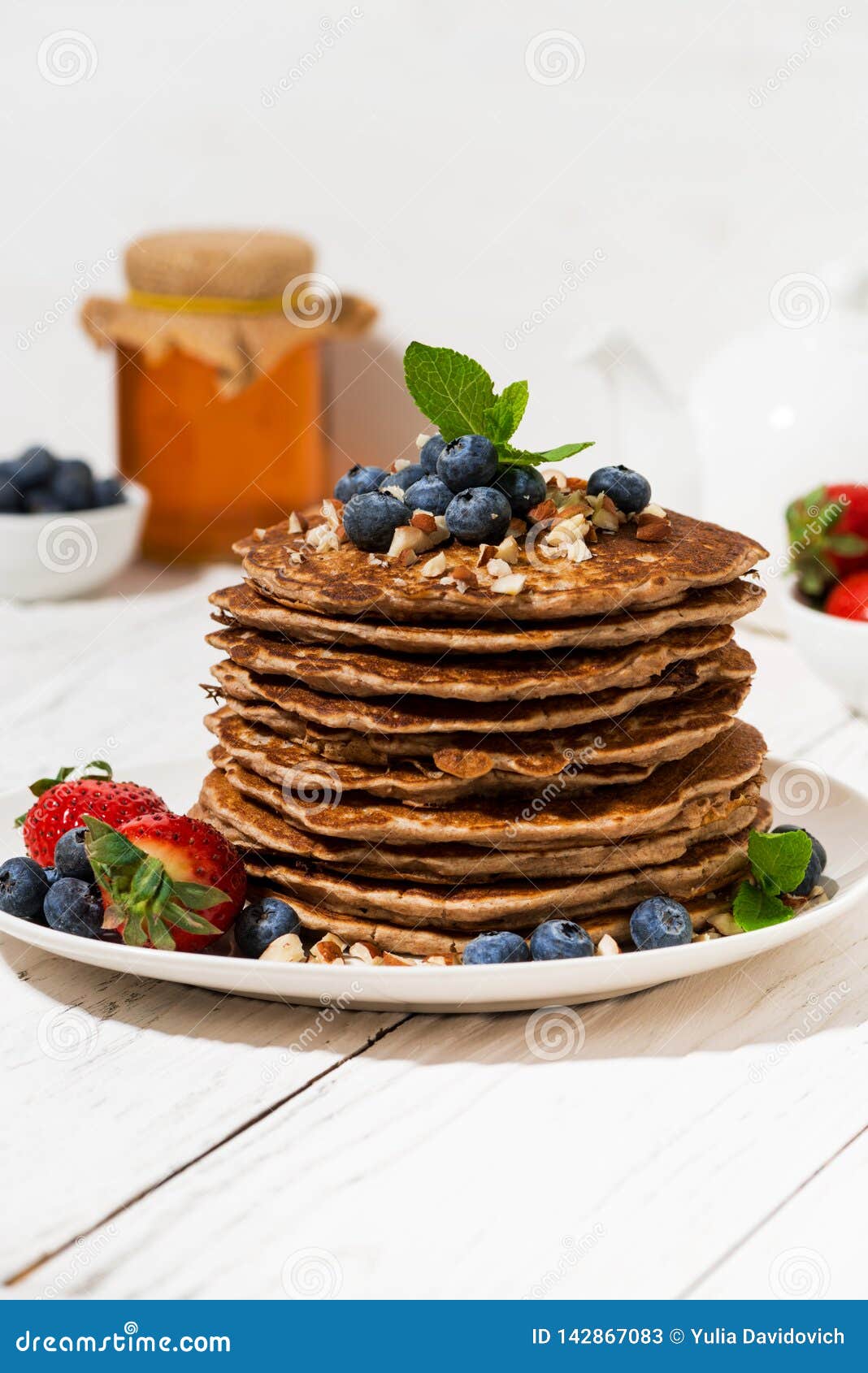 Stack of Homemade Delicious Pancakes for Breakfast on White Table ...