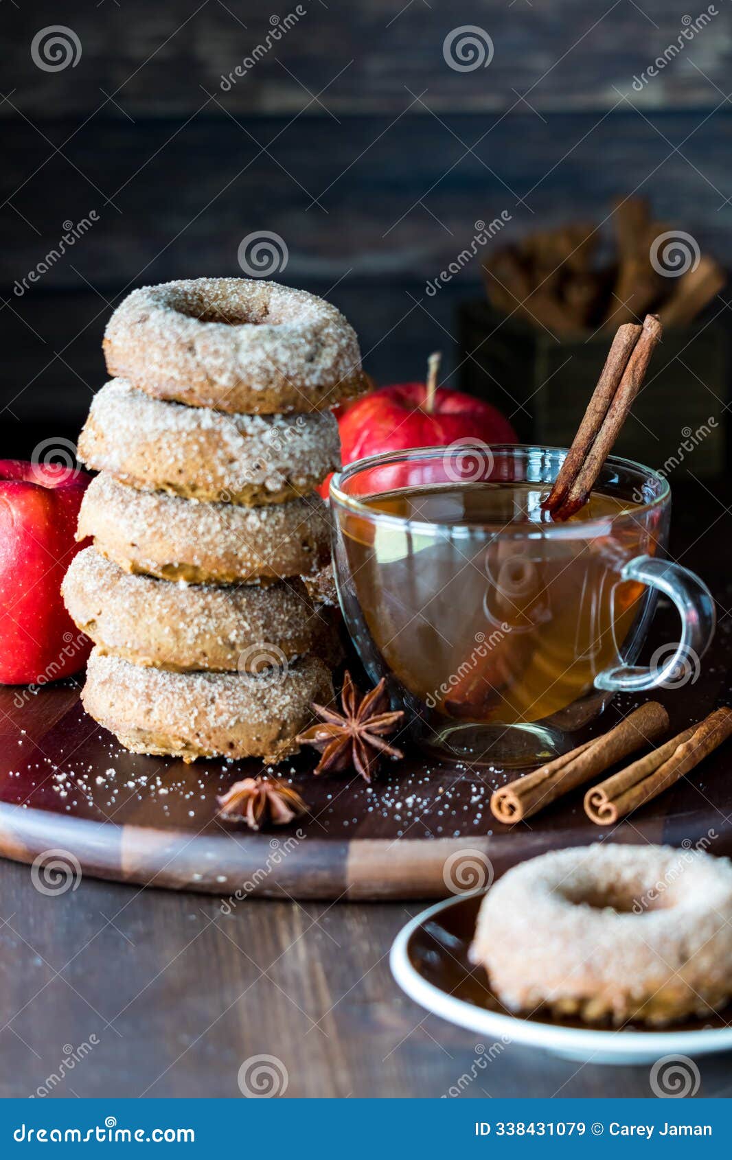 A Stack of Homemade Doughnuts Served with a Cup of Hot Spiced Apple ...