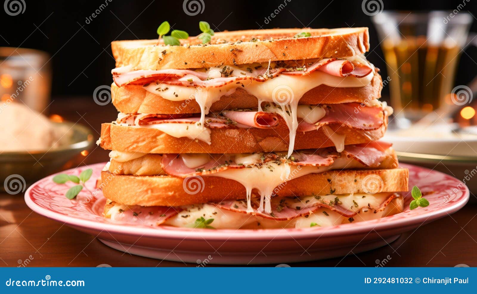 A Stack of Homemade Grilled Sandwiches in Plate on Pink Background ...