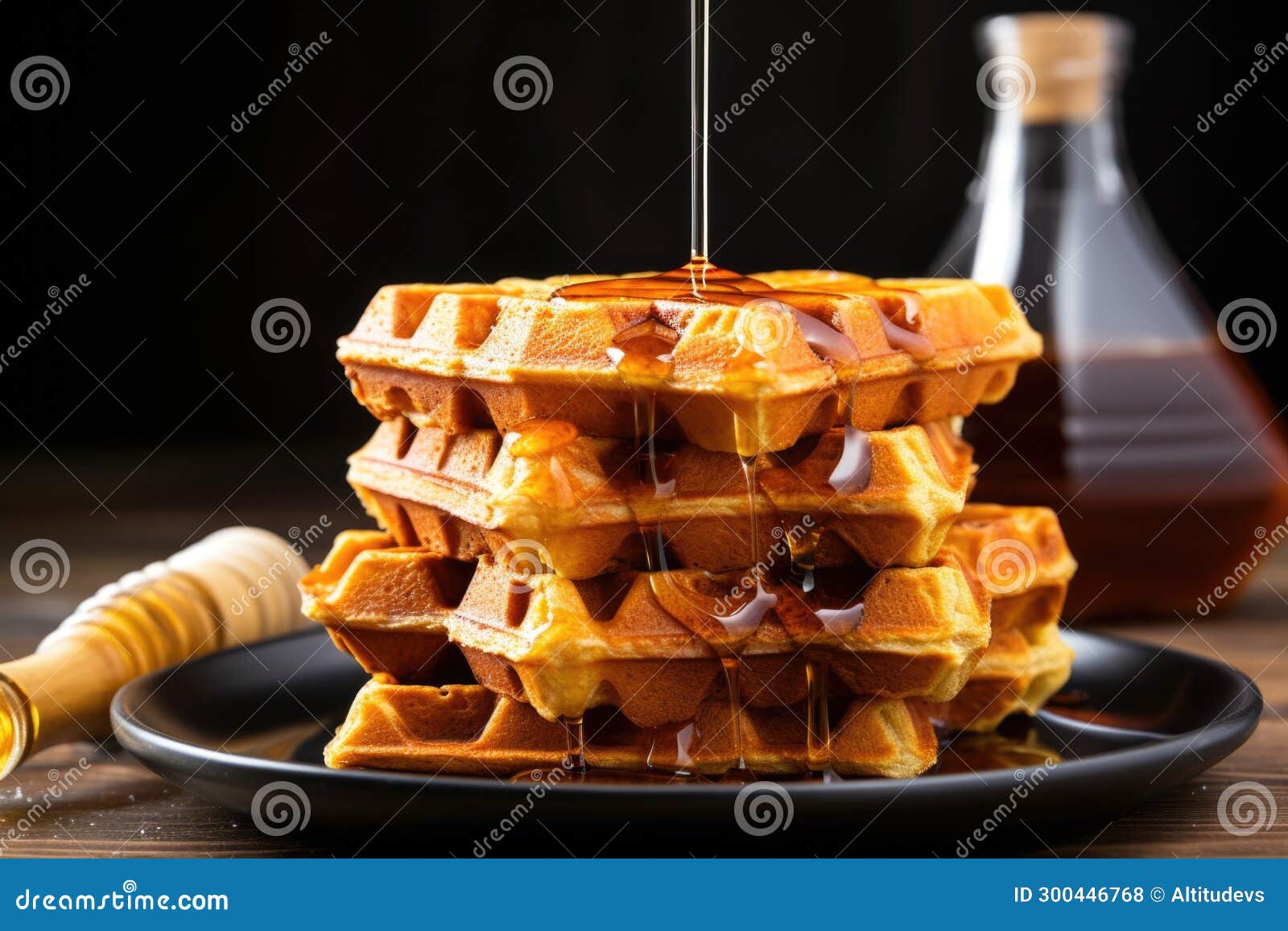Stack of Homemade Waffles with Maple Syrup Stock Photo - Image of ...