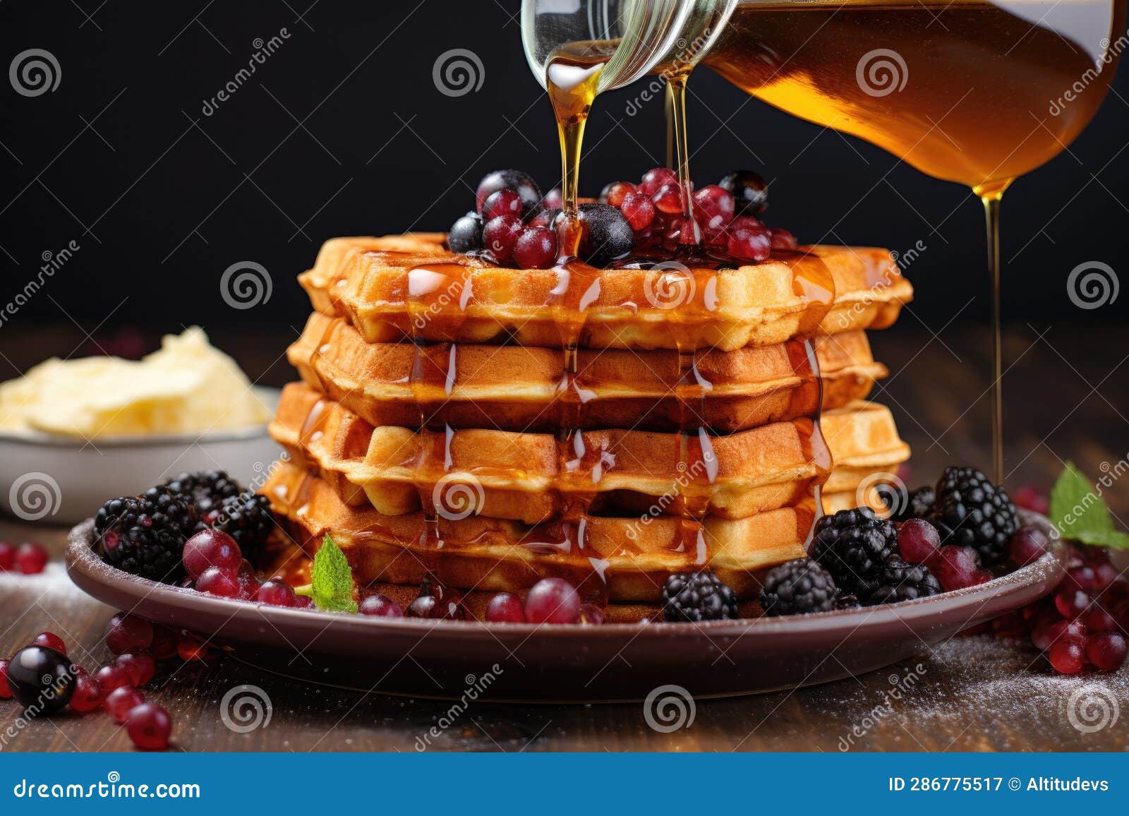 Stack of Homemade Waffles with Syrup Drizzling Stock Illustration ...