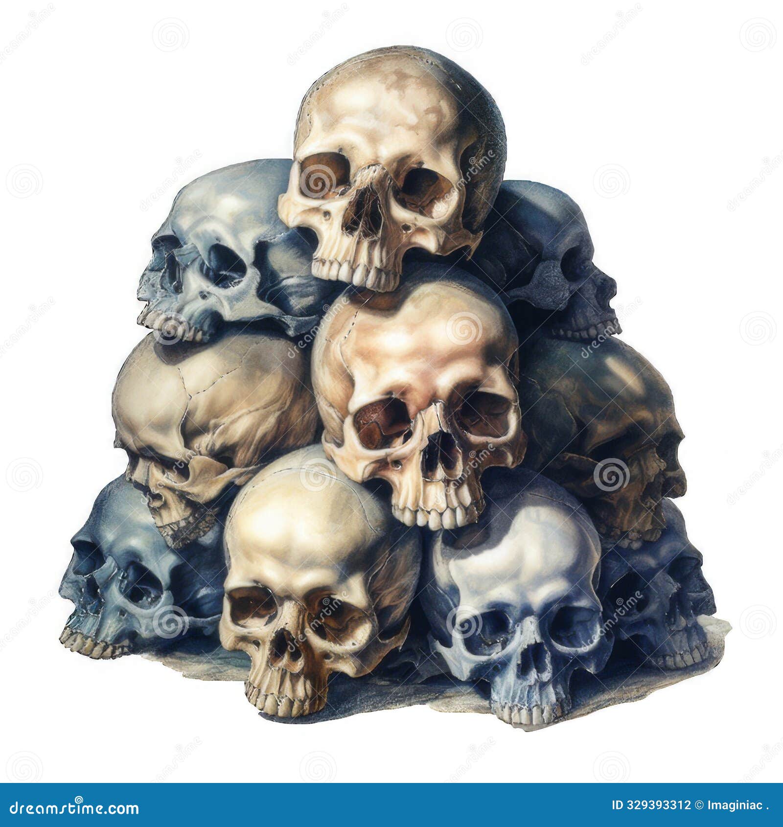 A Stack of Human Skulls Painted in a Realistic Style Stock Photo ...