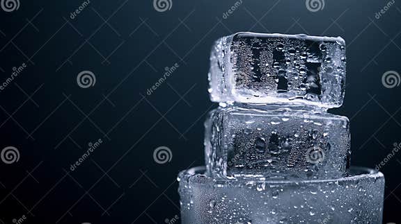 Stack of Ice Cubes in a Glass Stock Photo - Image of drops, background ...