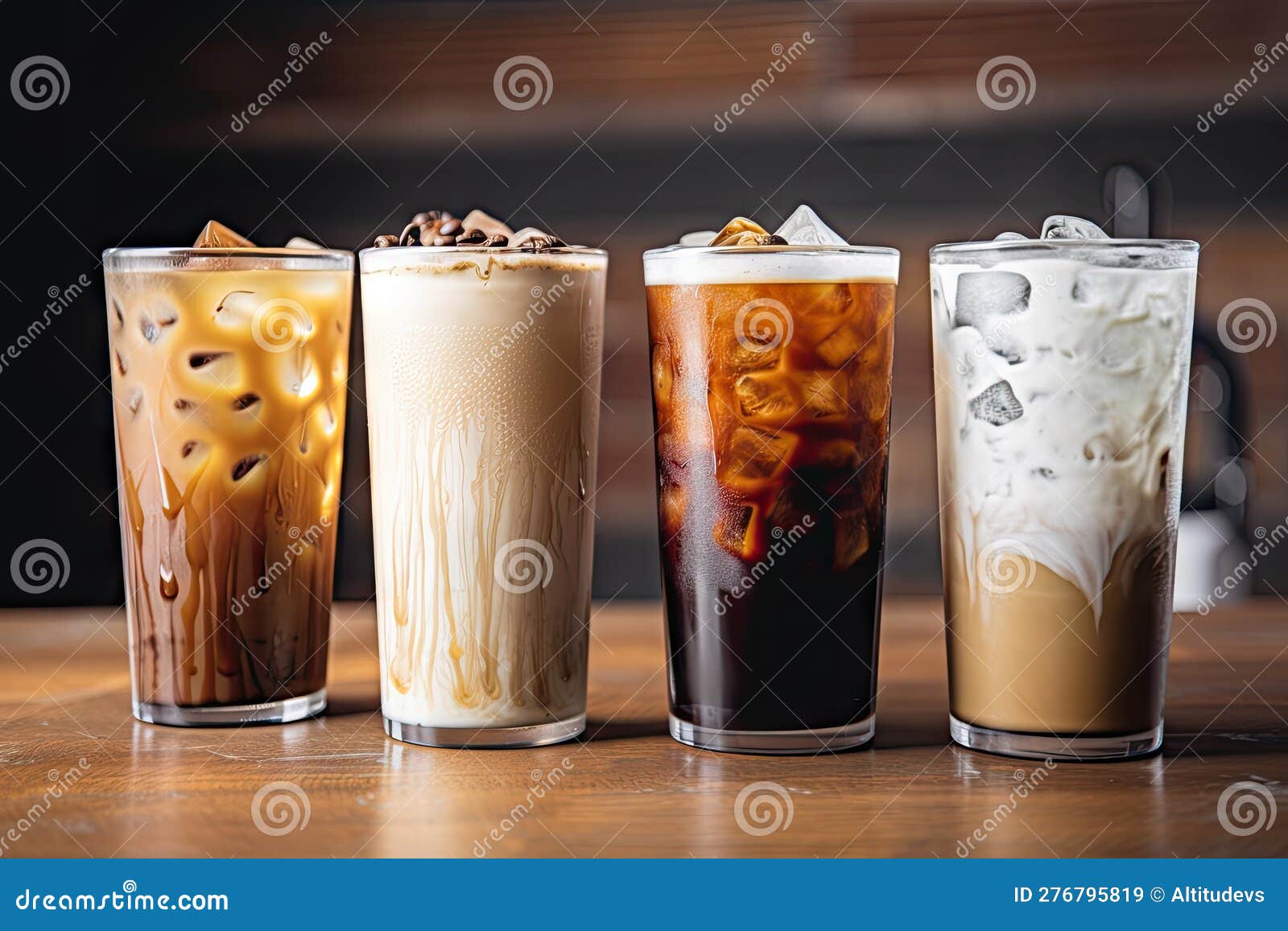 Stack of Iced Coffees, Each with Different Flavor and Cream Blends ...