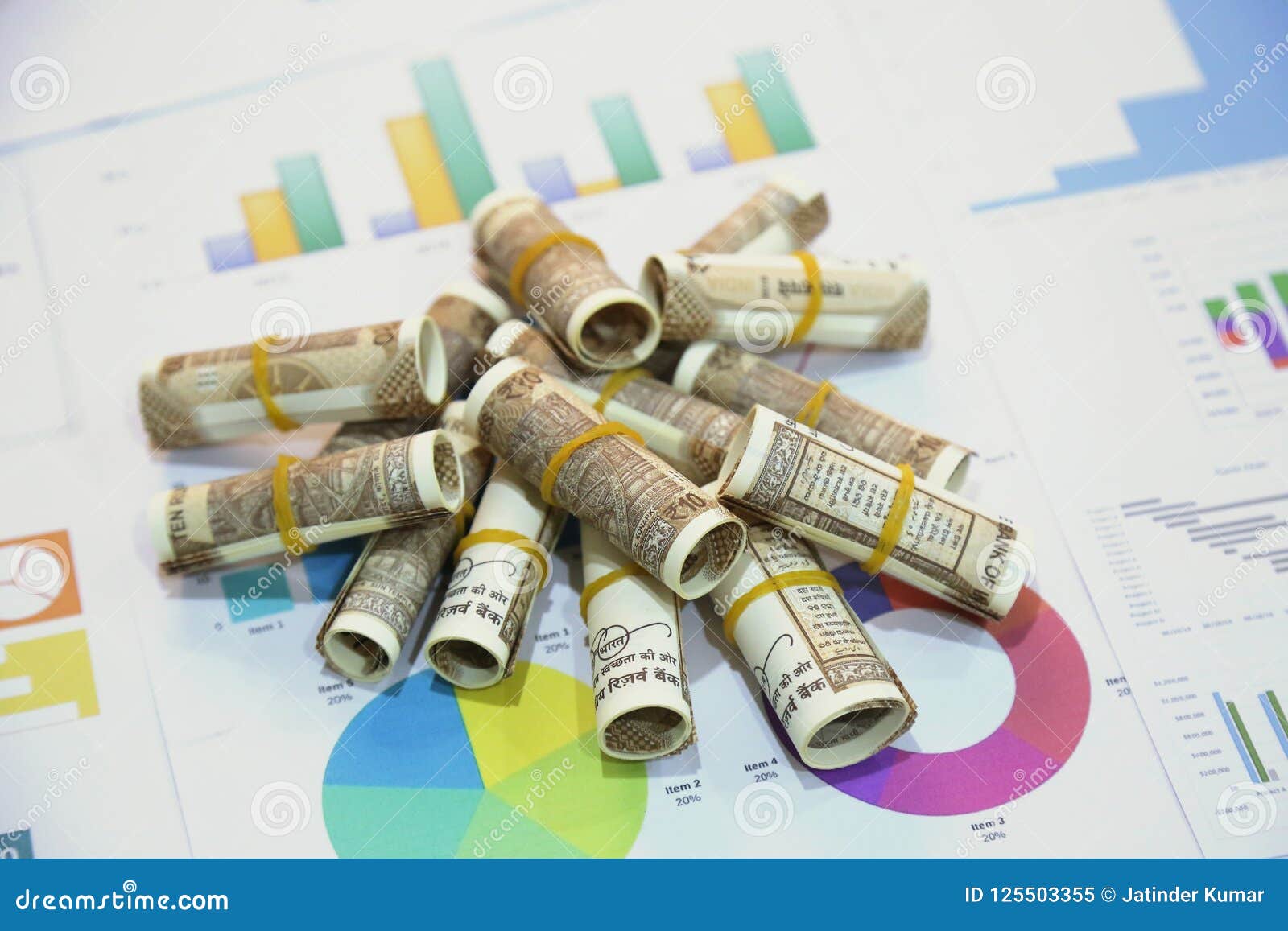 Stack of Indian 10 Rupee Currency Note Rolls on the Chart Paper Stock ...