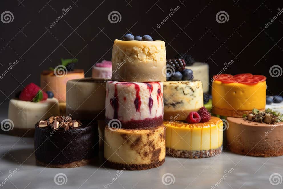 Stack of Individual Cheesecakes, Each with Different Flavor and Design ...