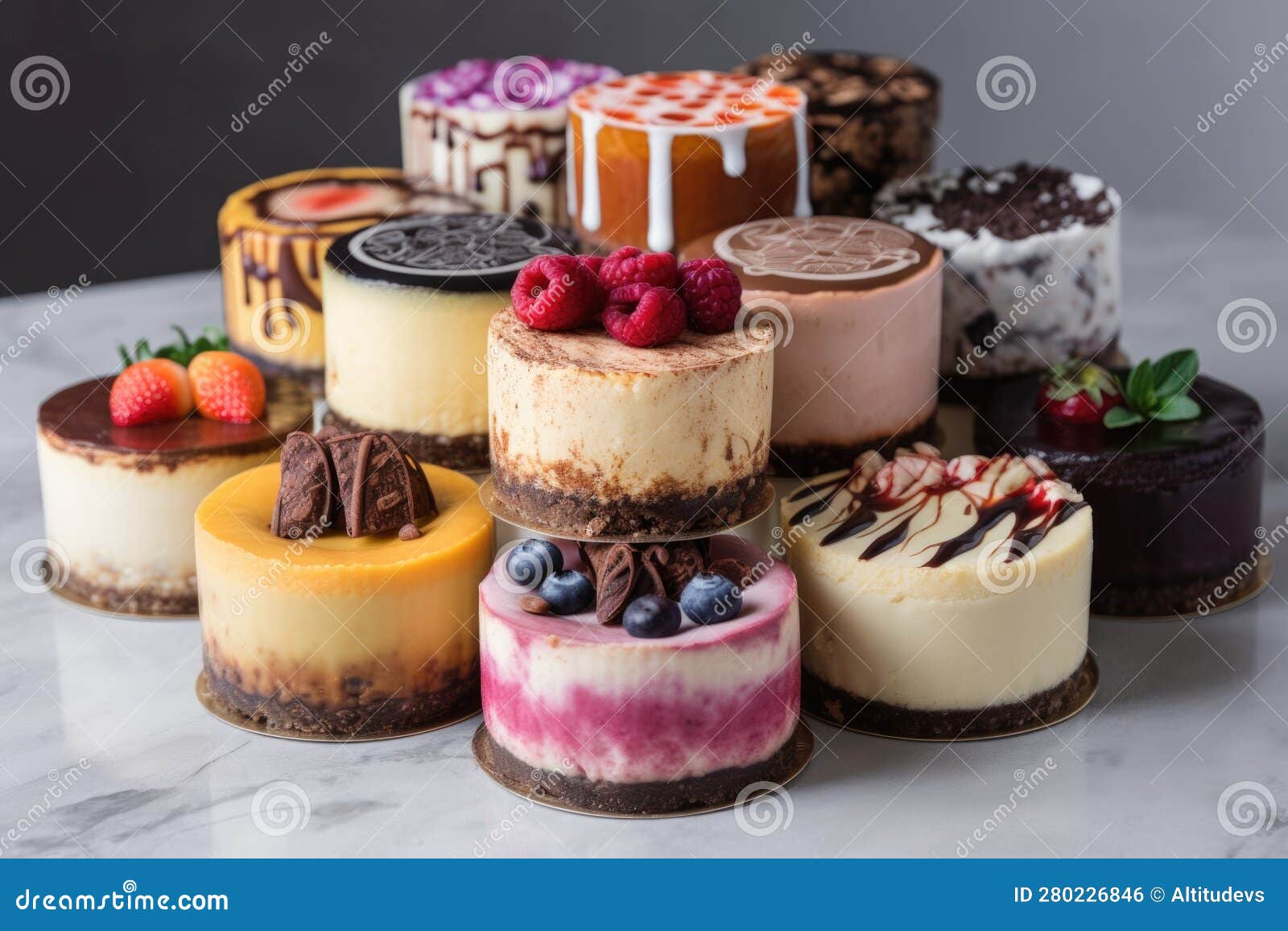 Stack of Individual Cheesecakes, Each with Different Flavor and Design ...