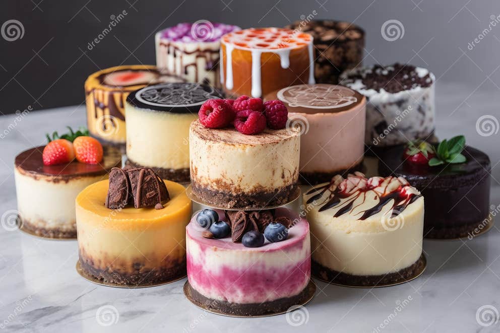 Stack of Individual Cheesecakes, Each with Different Flavor and Design ...
