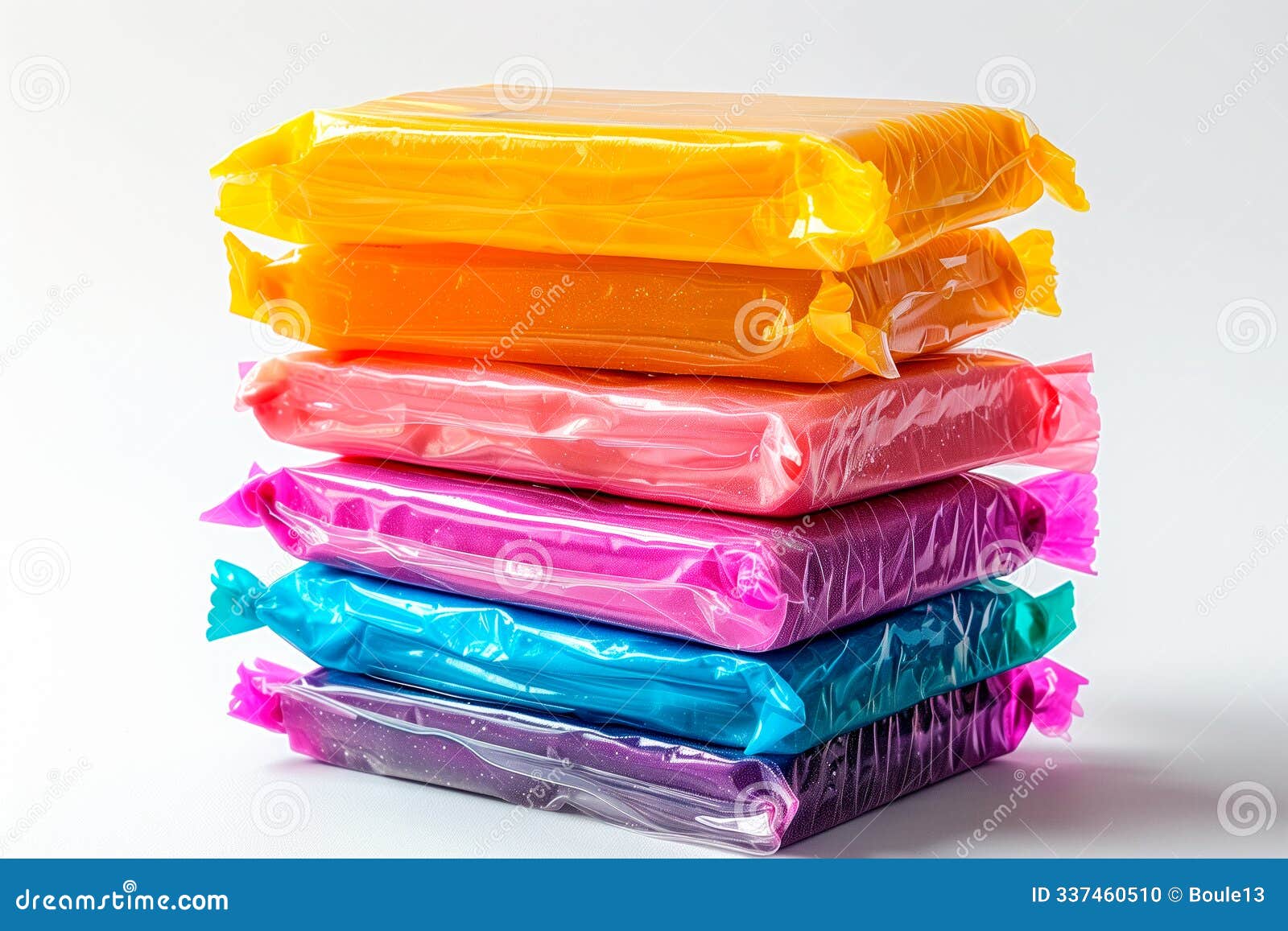 A Stack of Individually Wrapped Bubble Gum Pieces, Variety of Bright Colors. Concept of Fluidity ...
