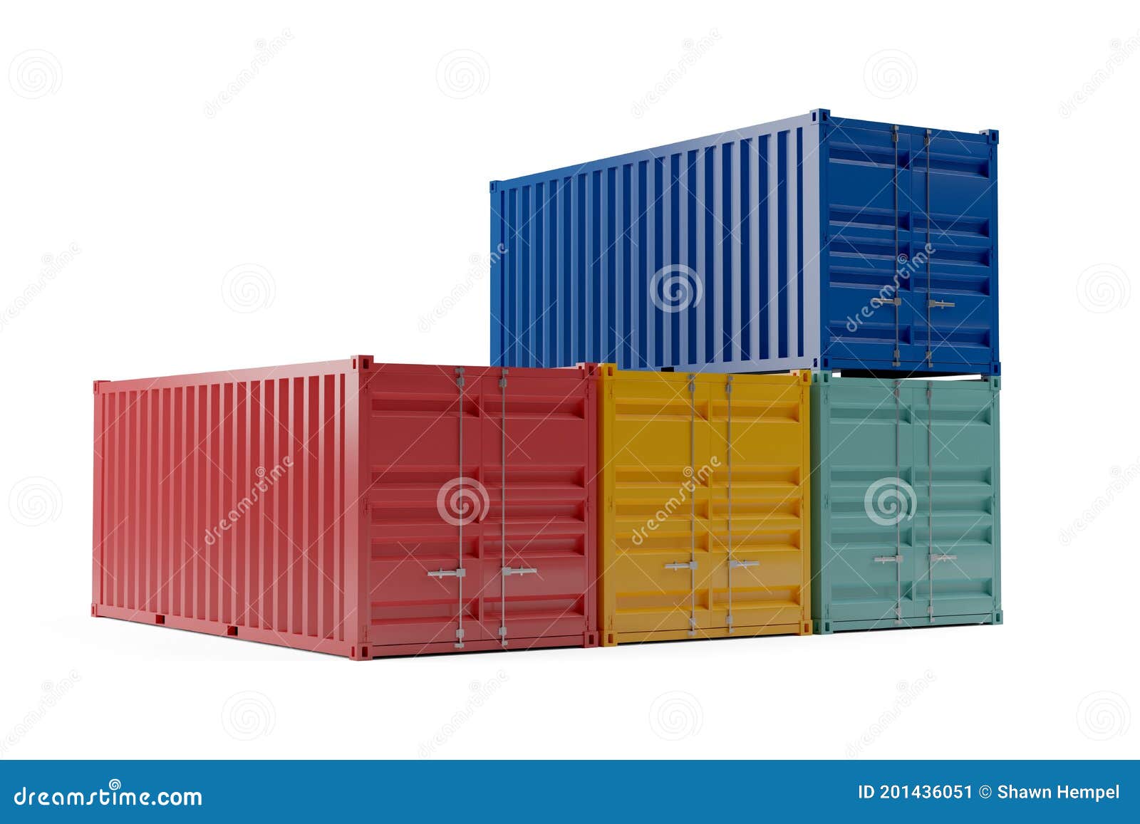 Stack of Intermodal Cargo Shipping Containers Over White Background ...