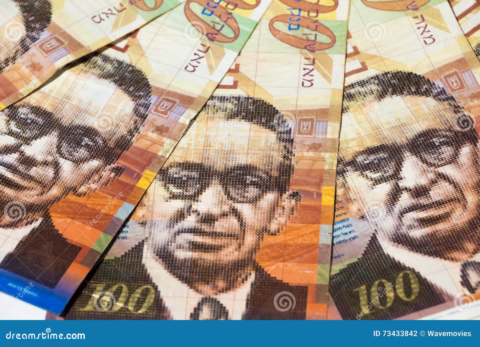 Stack of Israeli Money Bills of 100 Shekel - Top View Stock Photo ...