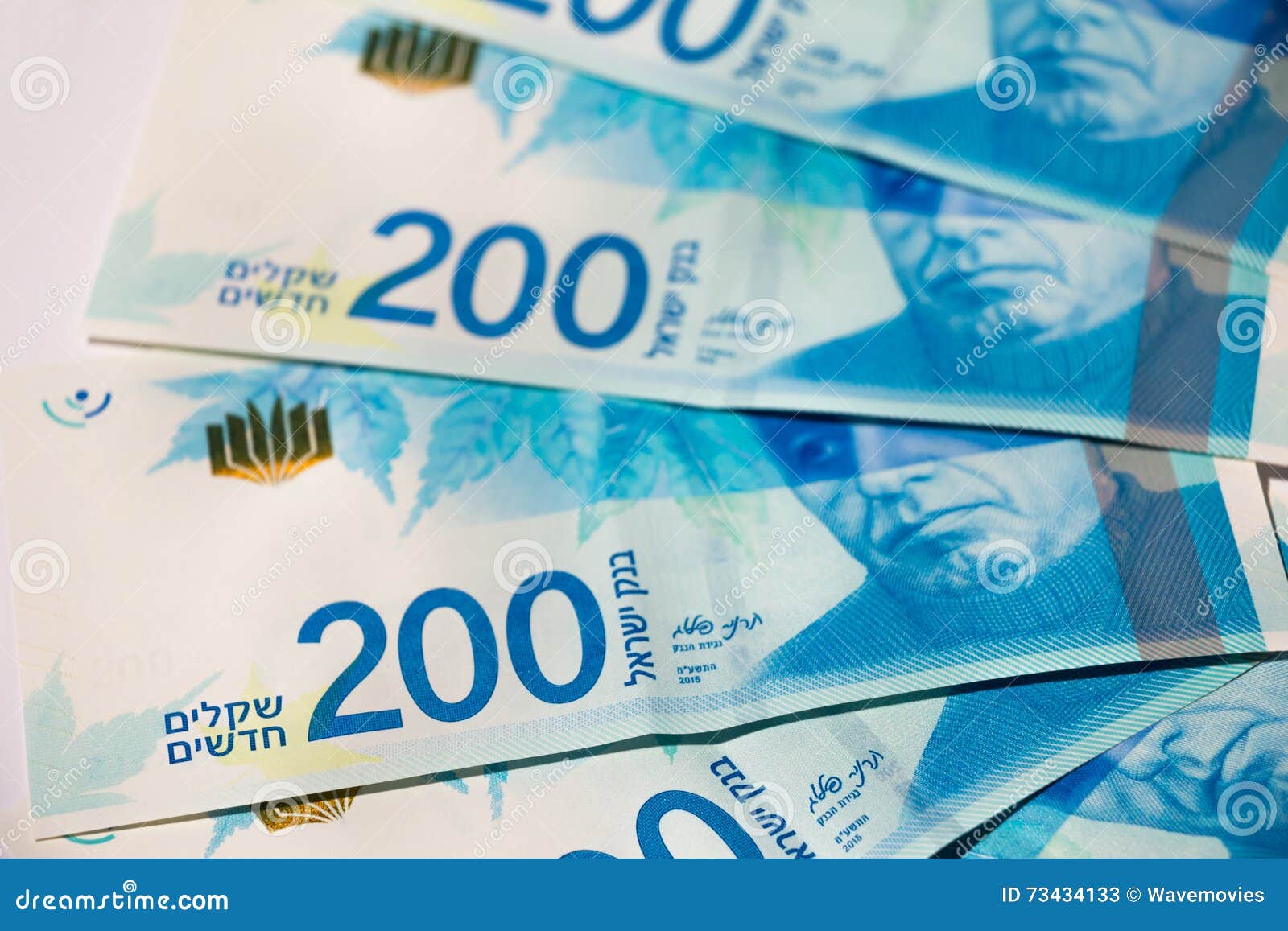 Stack of Israeli Money Bills of 200 Shekel - Top View Stock Image ...