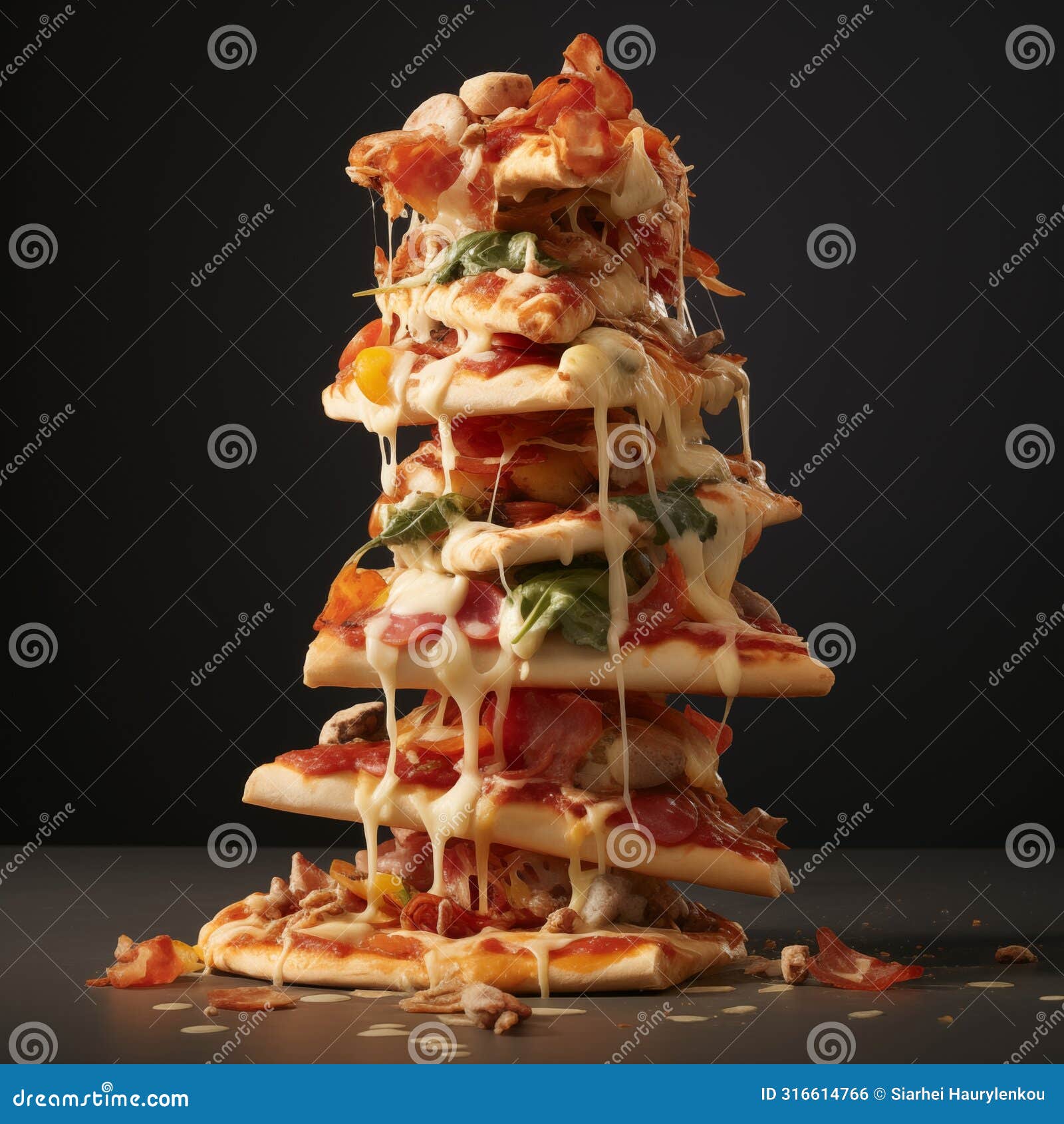 A Stack of Italian Pizzas Looks Like a Falling Tower in Pisa Stock ...