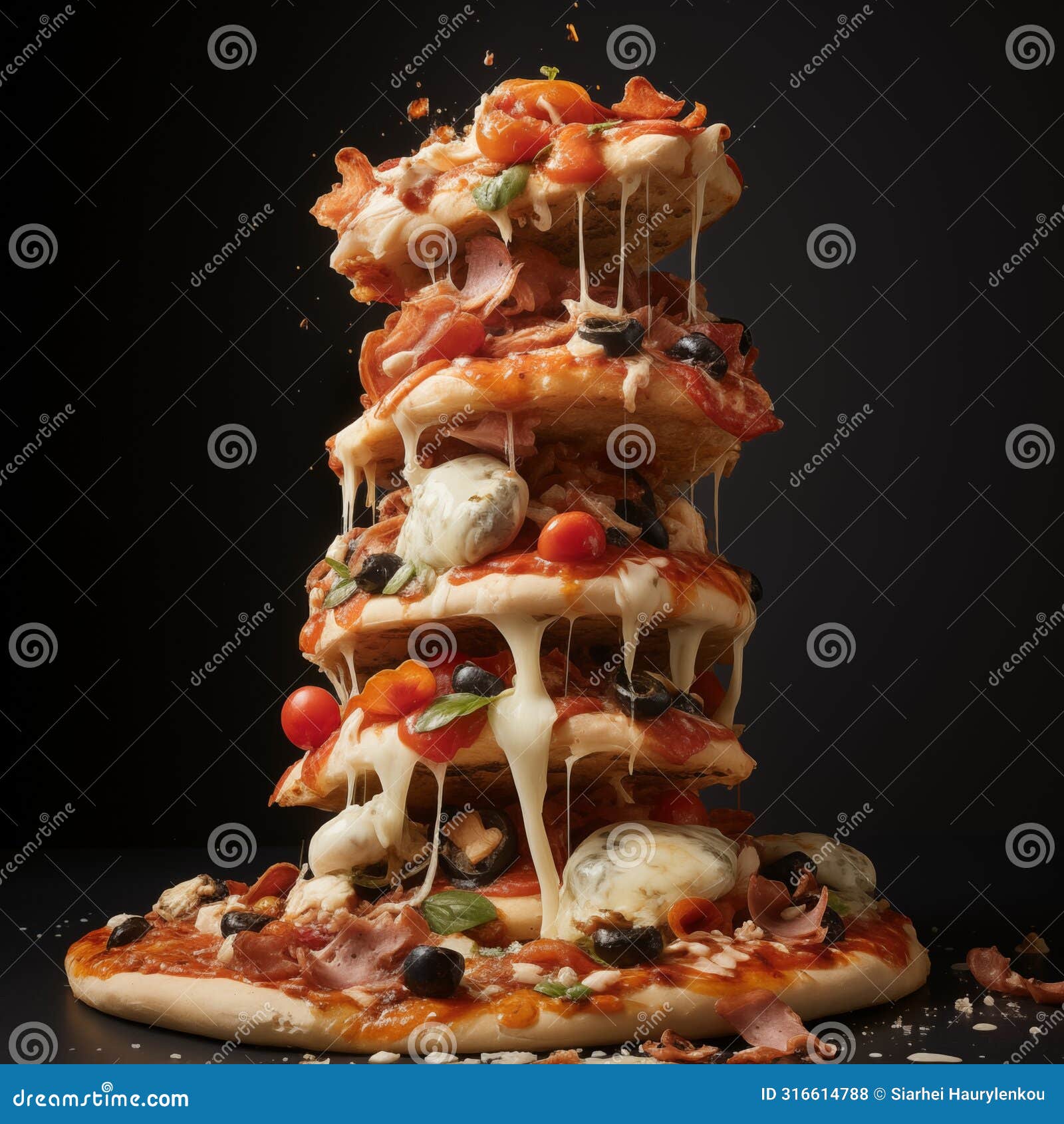 A Stack of Italian Pizzas Looks Like a Falling Tower in Pisa Stock ...