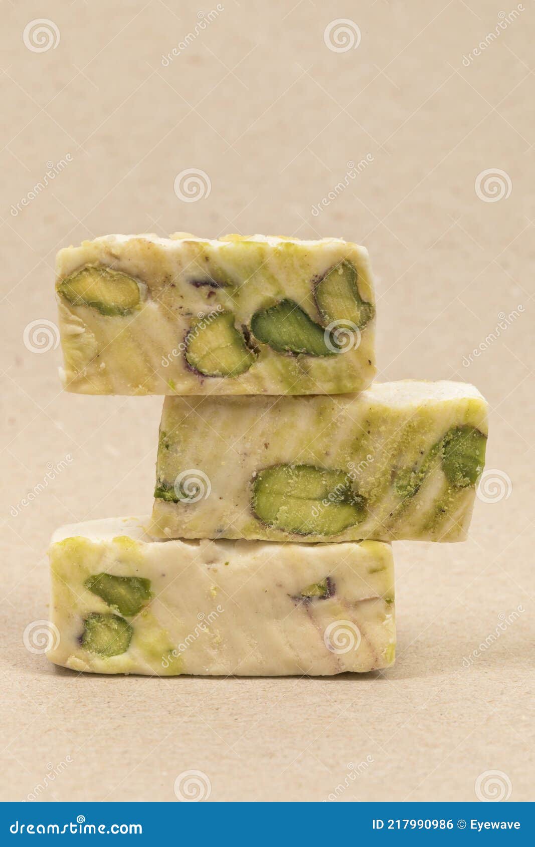 Stack of Italian Torrone Nougat Candy Blocks with Pistachios Stock ...