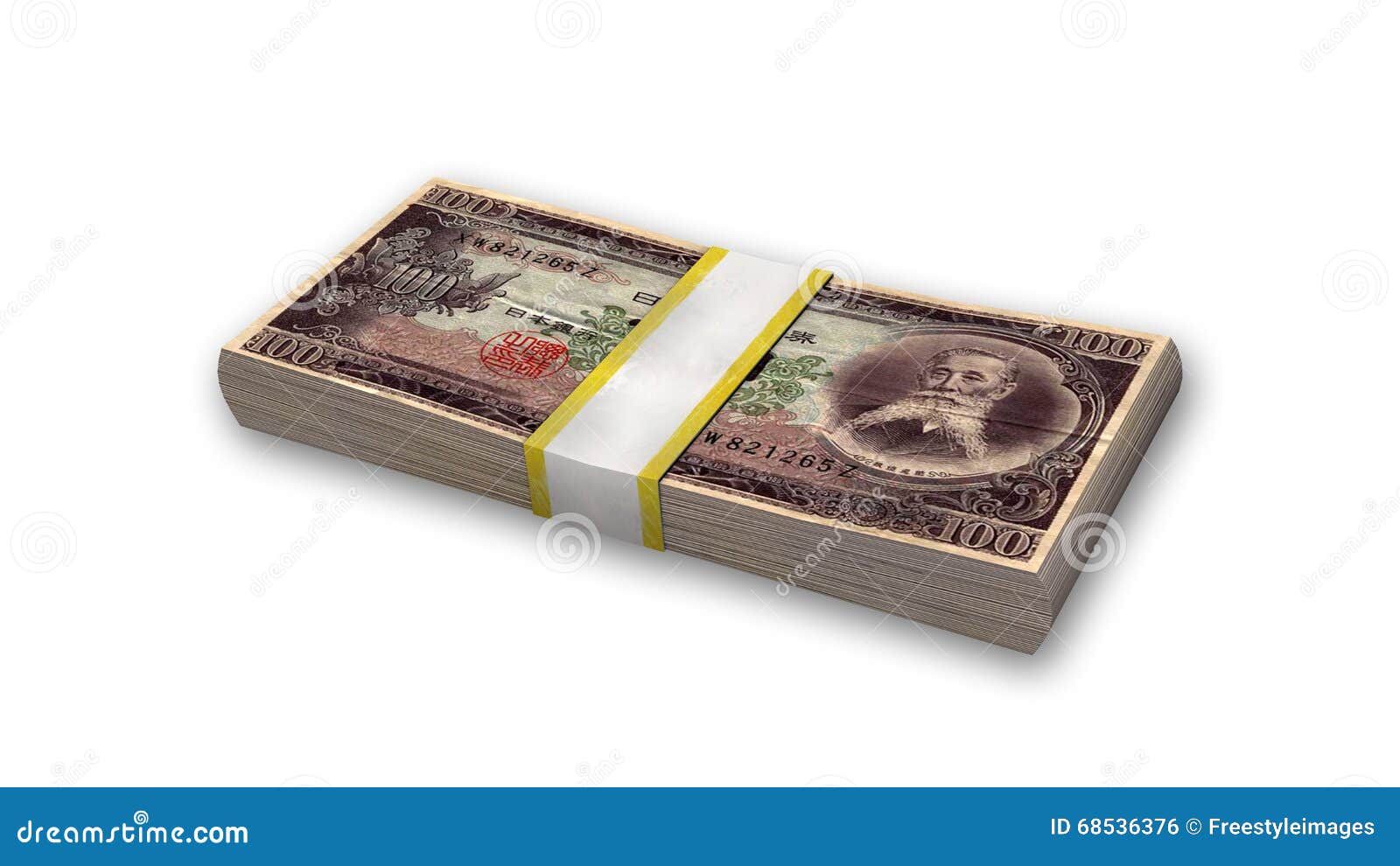 Stack of Japanese Money, 100 Yen Currency Bills on White Stock Photo ...