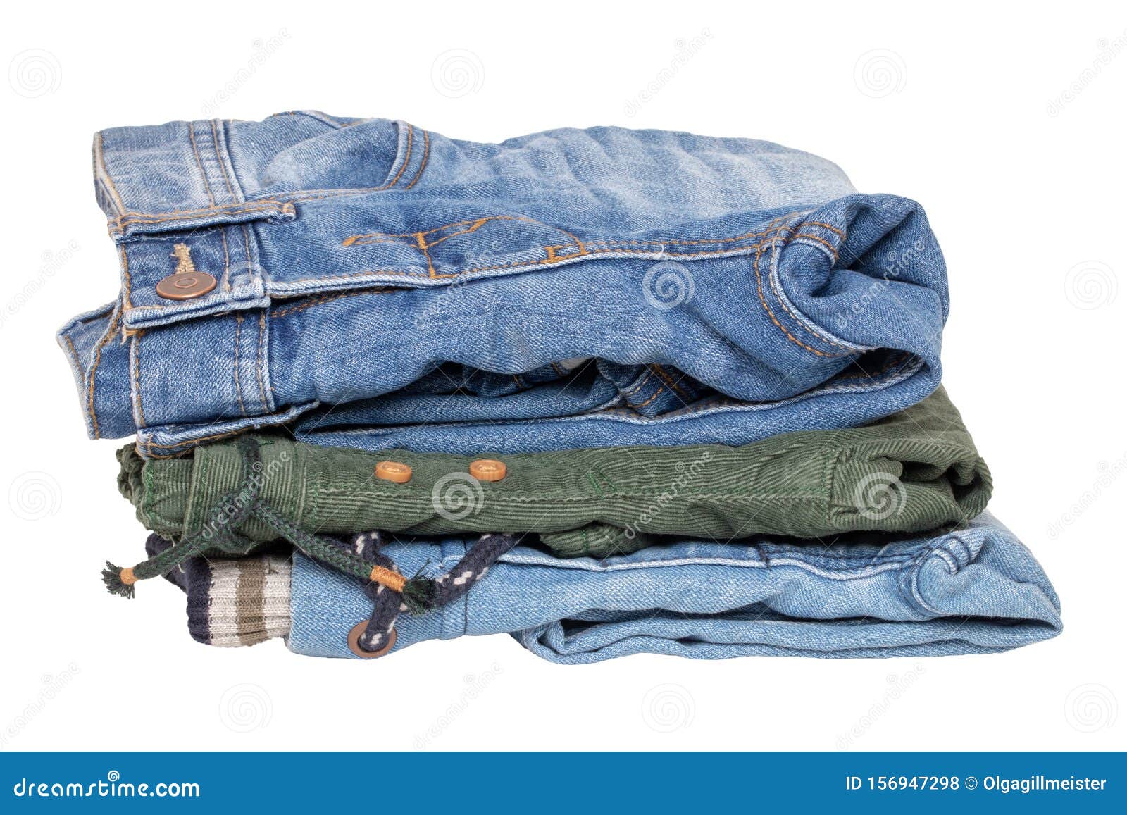 Stack of Jeans Clothes. Close-up of a Stack of Jeans for Kids Isolated ...