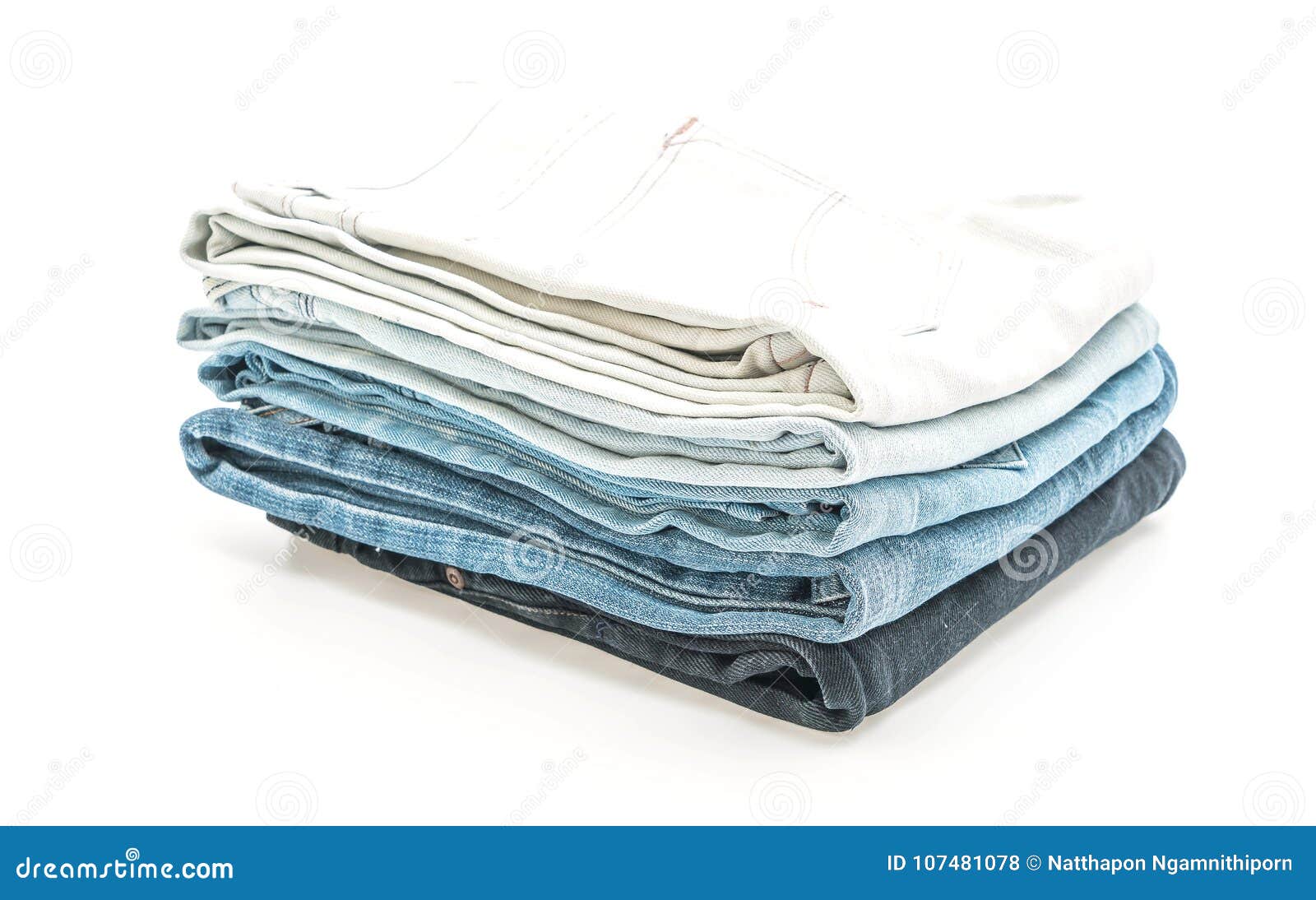 Stack of Jeans Folded on White Background Stock Photo - Image of ...