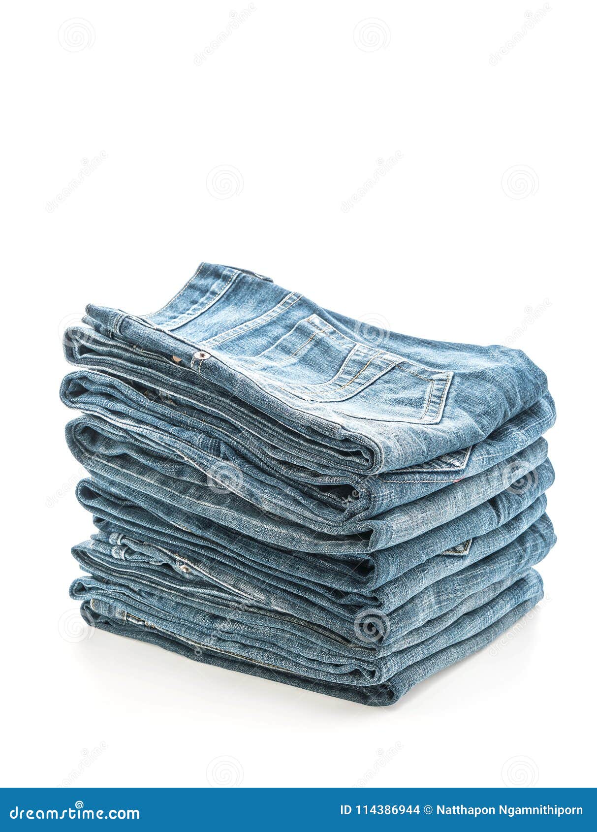 Stack of Jeans Folded on White Background Stock Photo - Image of detail ...