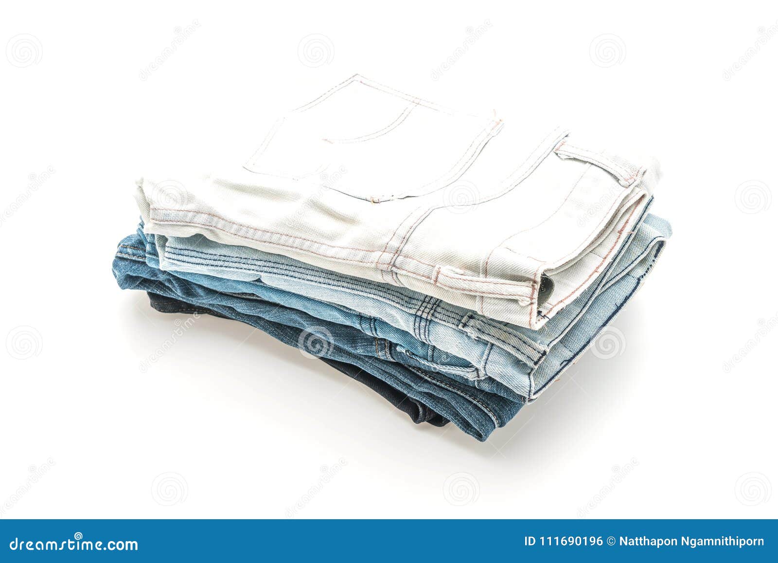 Stack of Jeans Folded on White Background Stock Photo - Image of ...