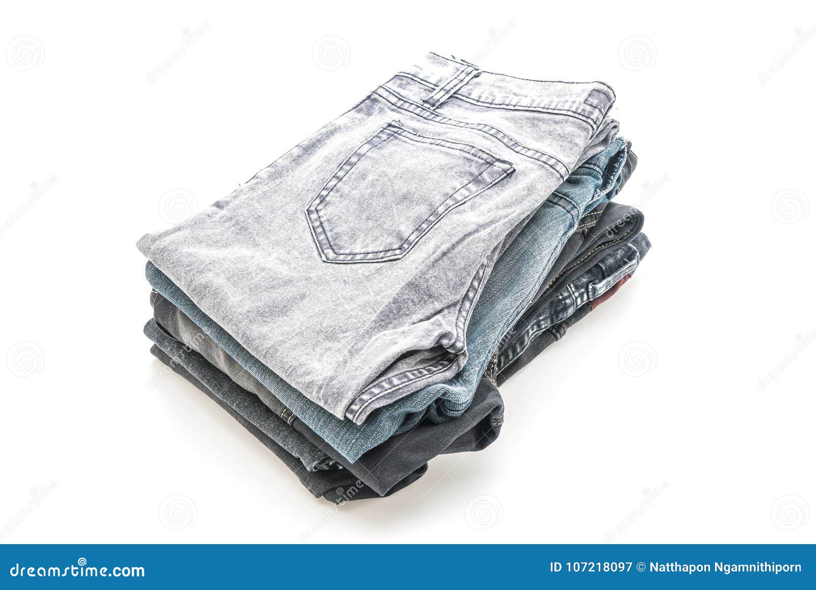 Stack of Jeans Folded on White Background Stock Image - Image of casual ...